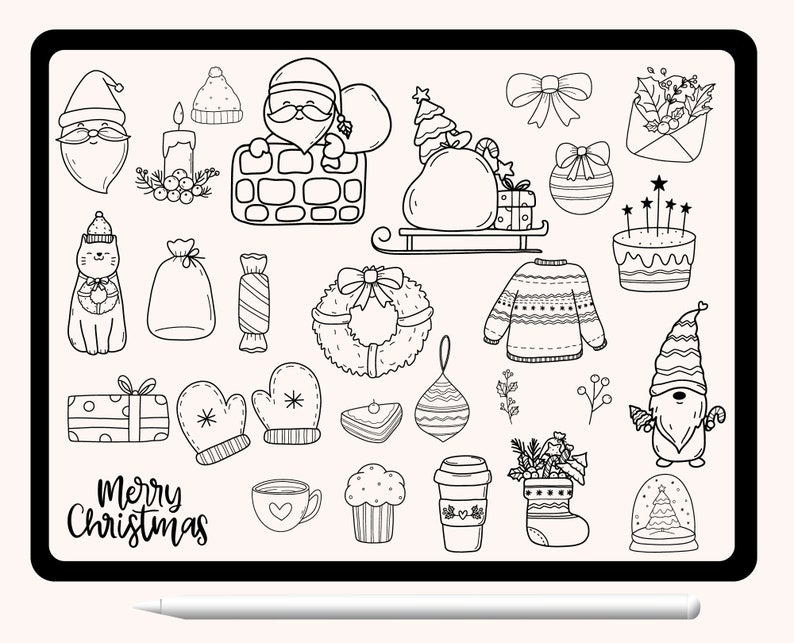 100 Christmas Procreate Stamps, Christmas Ornaments Doodle, Christmas ...