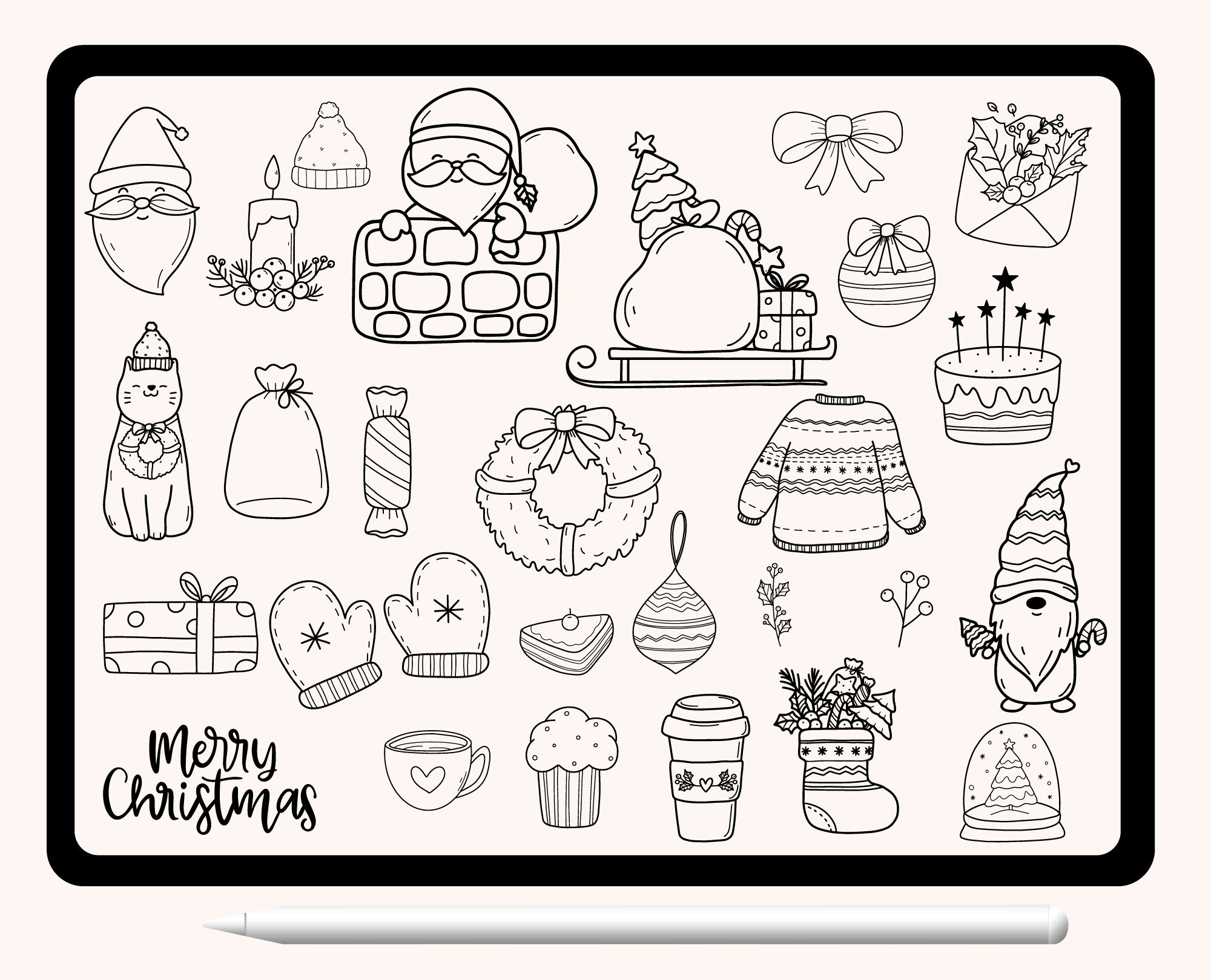 100 Christmas Procreate Stamps Christmas Ornaments Doodle - Etsy