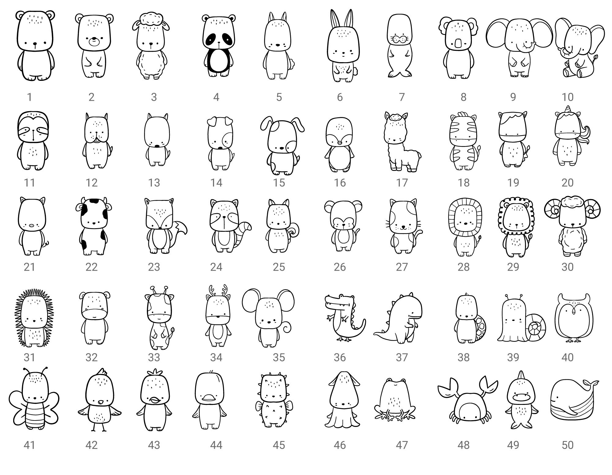 50 Tiere Bundle SVG Für Plotterdatei Tier handgezeichnet - Etsy.de