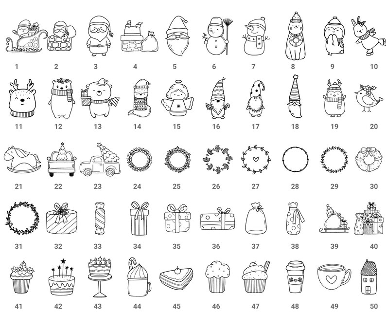 100 Christmas Procreate Stamps, Christmas Ornaments Doodle, Christmas ...