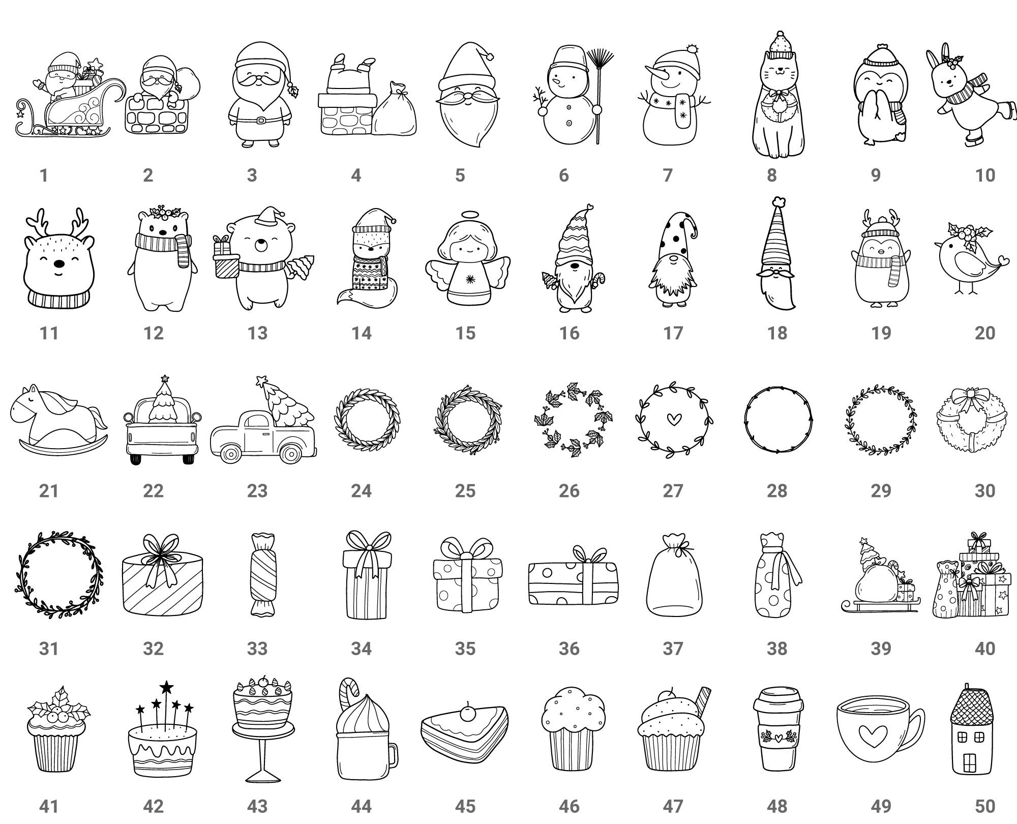 100 Christmas Procreate Stamps Christmas Ornaments Doodle - Etsy
