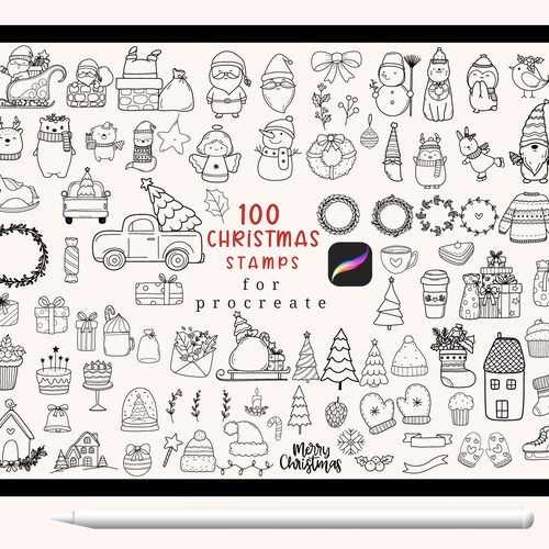 100 Christmas Procreate Stamps Christmas Ornaments Doodle - Etsy