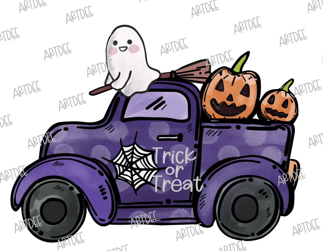 Halloween With Trucks, Pumpkin,ghost, Sublimation PNG Design | Digital ...