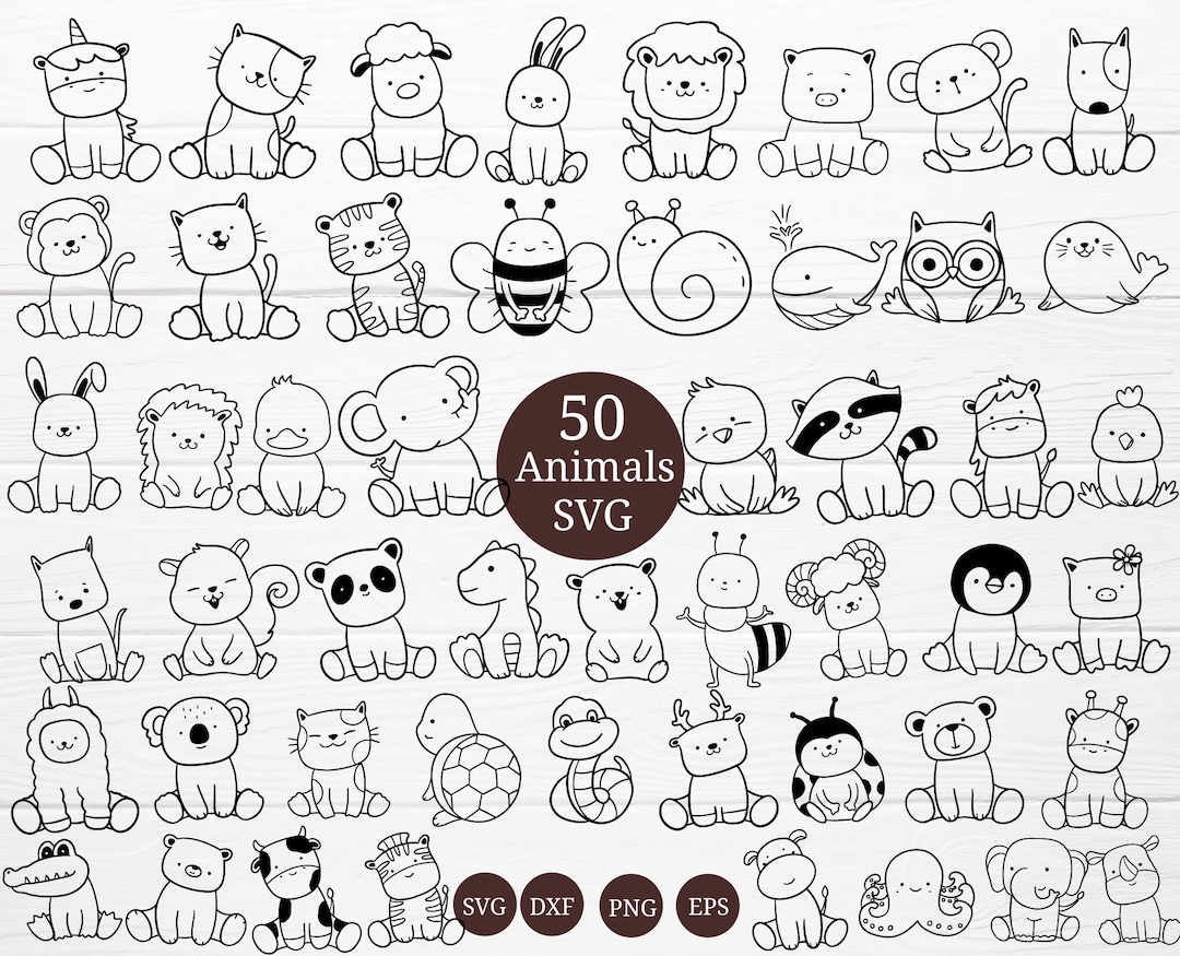 50 Animals Bundle SVG for Cut File, Animal Hand Drawn Style,svg,dxf,png ...