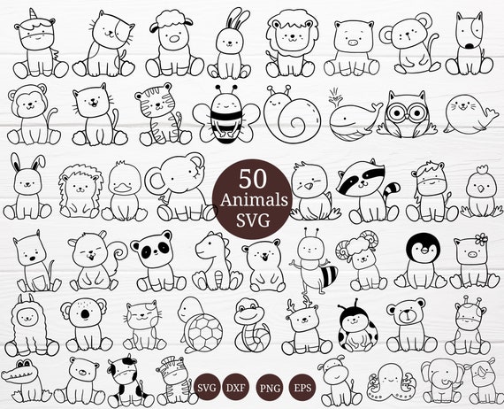 50 Animals Bundle SVG for Cut File Animal Hand Drawn - Etsy Australia