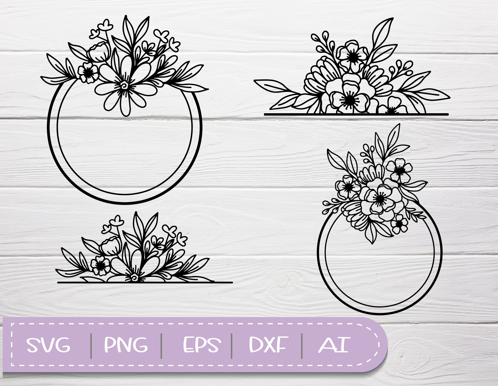 Flower Border SVG Leaf svg Flower Monogram Split Flower | Etsy
