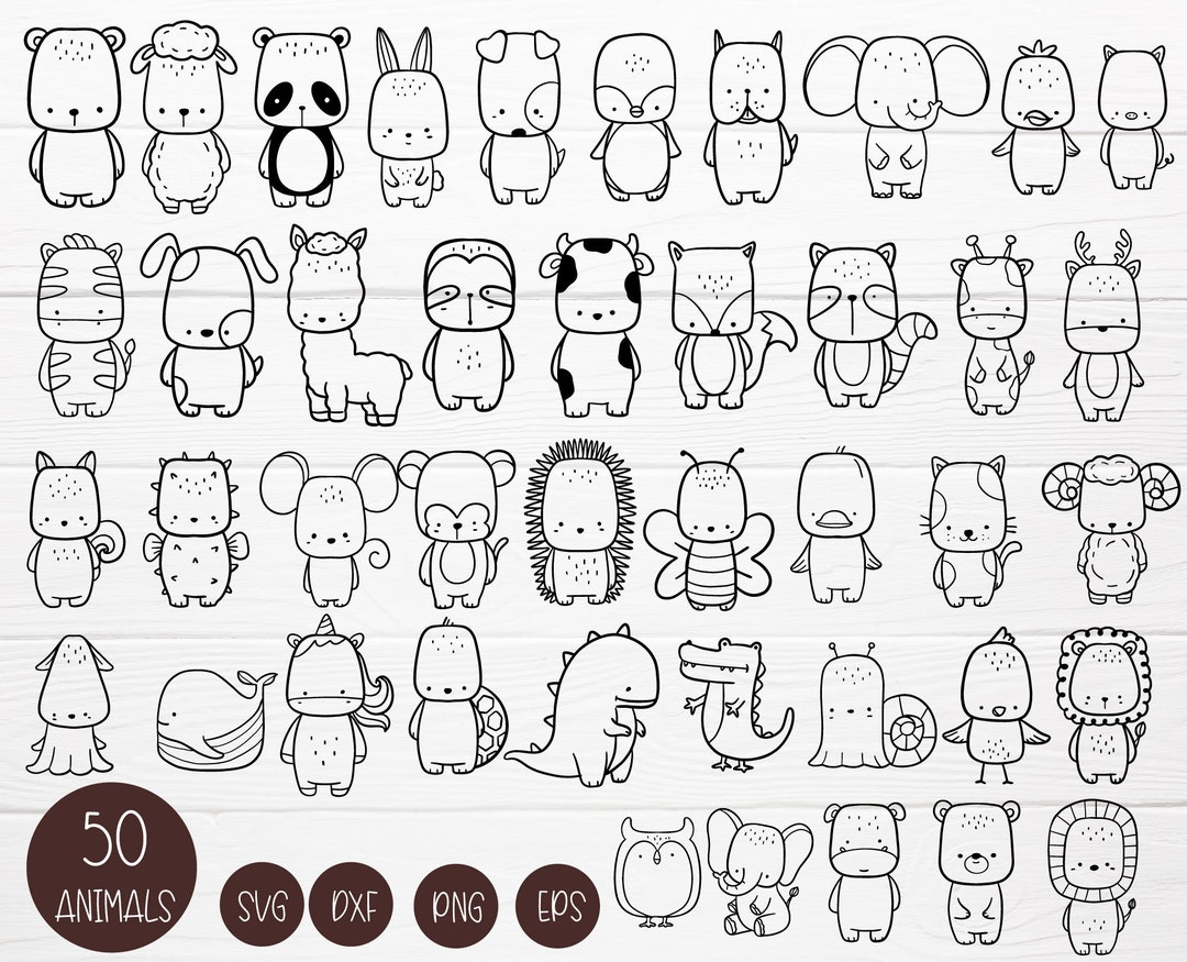 50 Animals Bundle SVG for Cut File, Animal Hand Drawn Style,svg,dxf,png ...