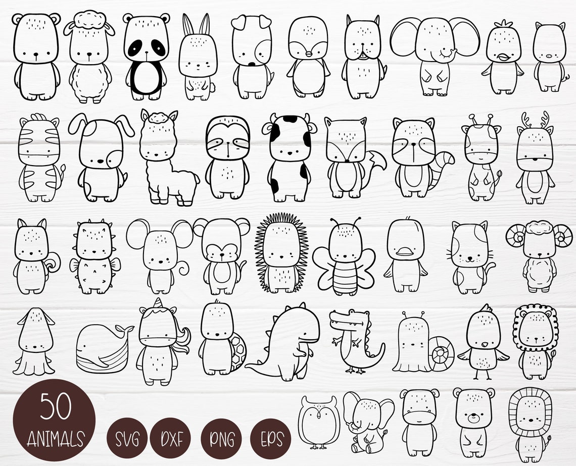 50 Animals Bundle SVG for Cut File Animal Hand Drawn - Etsy