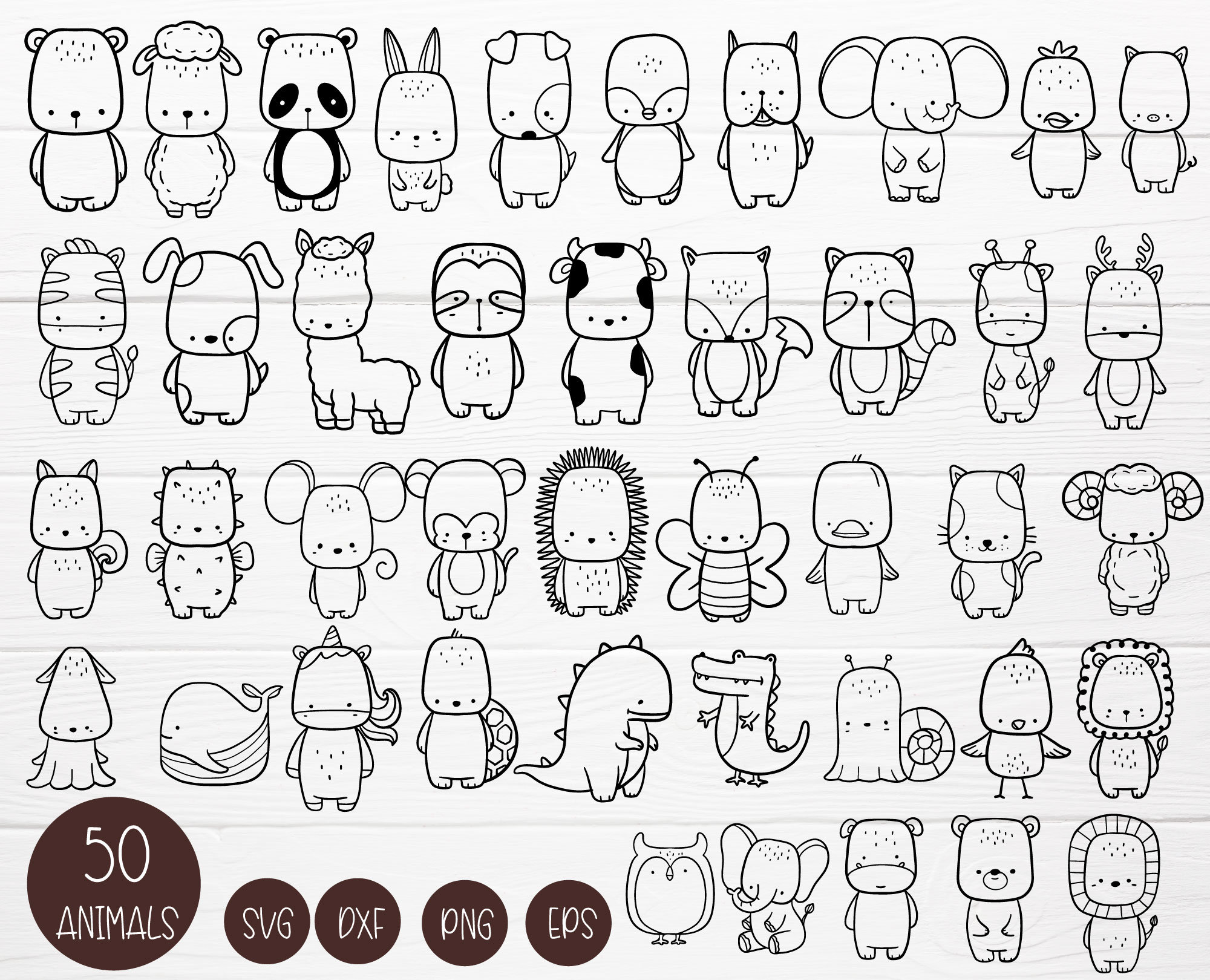 50 Animals Bundle SVG for Cut File Animal Hand Drawn - Etsy