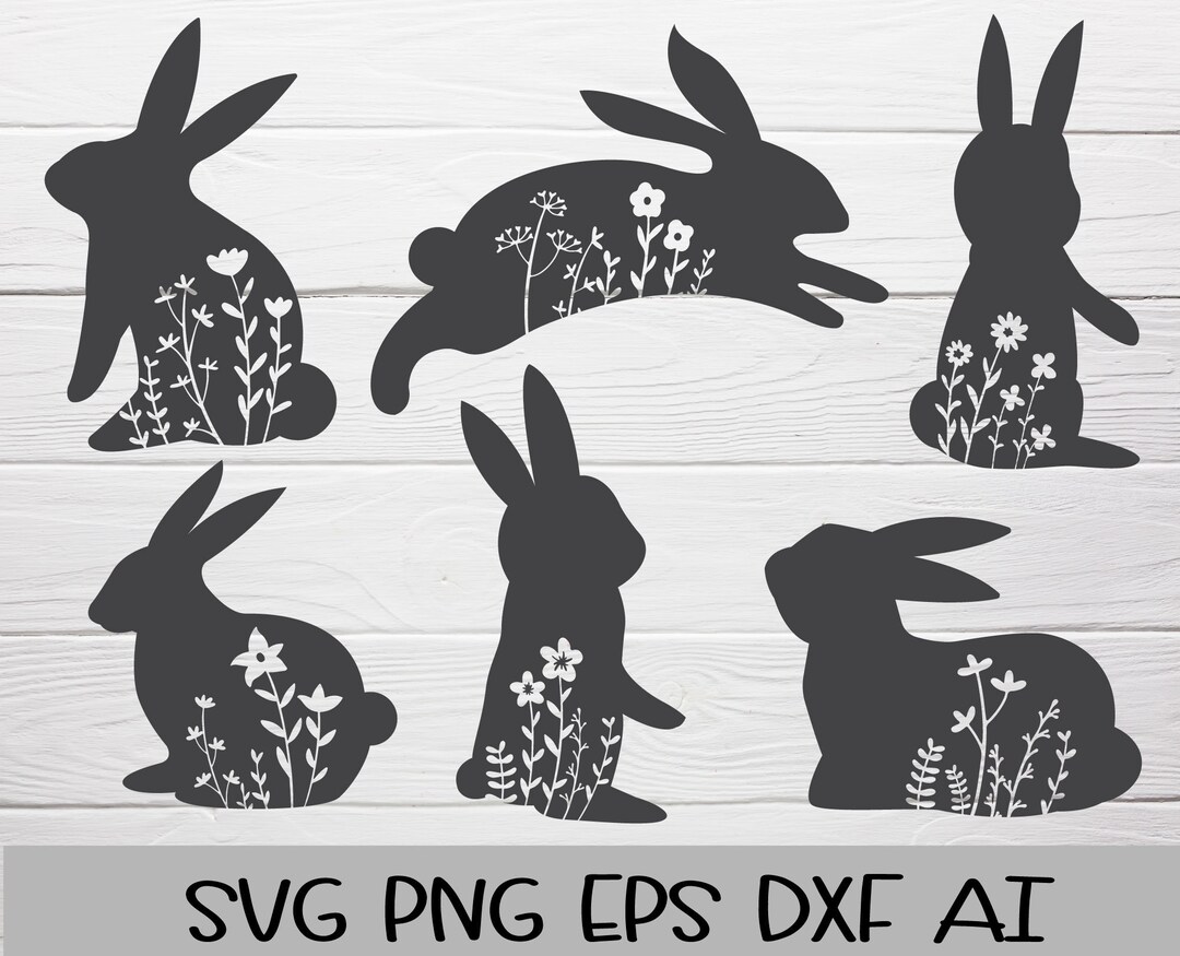 Floral Bunny SVG Bundle Cut File,circut, Bunny With Flower, Easter ...