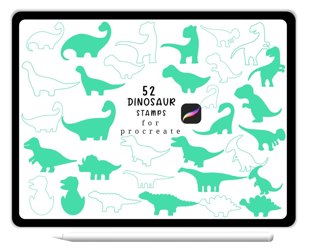 52 Dinosaur Stamp Procreate, Animals Brush, Hand Drawn, - Etsy