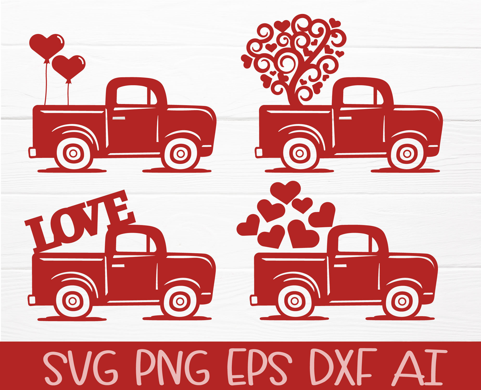 Valentines Red Truck Bundle Svg, ,valentines SVG Cuttingfile,cut File ...