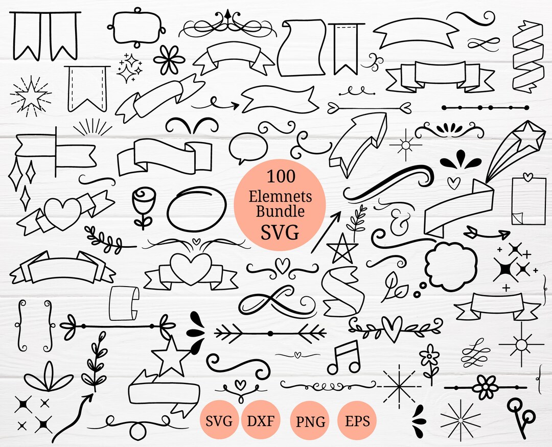 100 Elements Bundle Svg for Cut File, Swir Svg,line Art Svg,border Svg ...