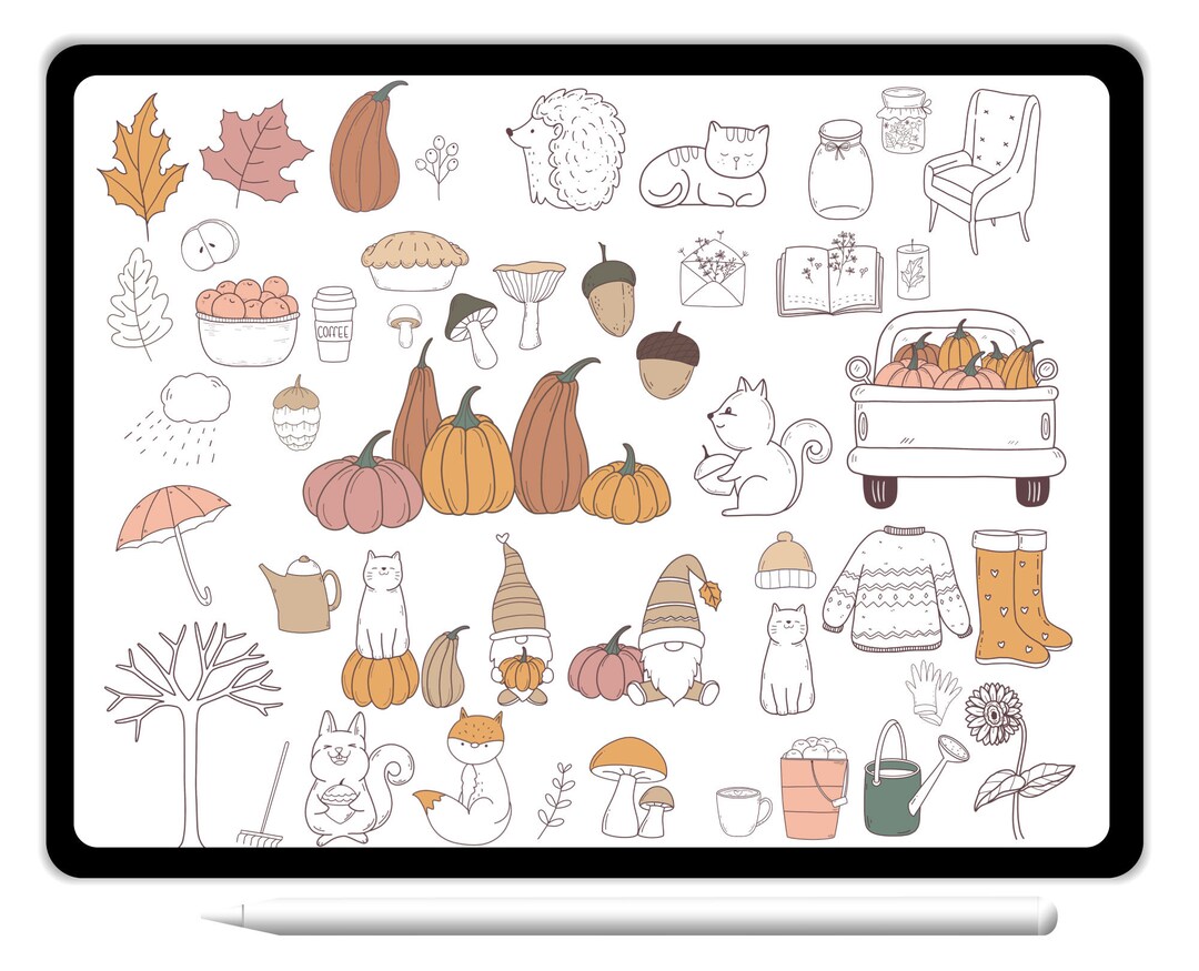 72 Autumn Procreate Stamps Brush, Fall Procreate Stamps,pumpkin ,doodle ...
