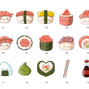 15 Kawaii Sushi Clipart Cute Sushi Clipart Set Bundle - Etsy