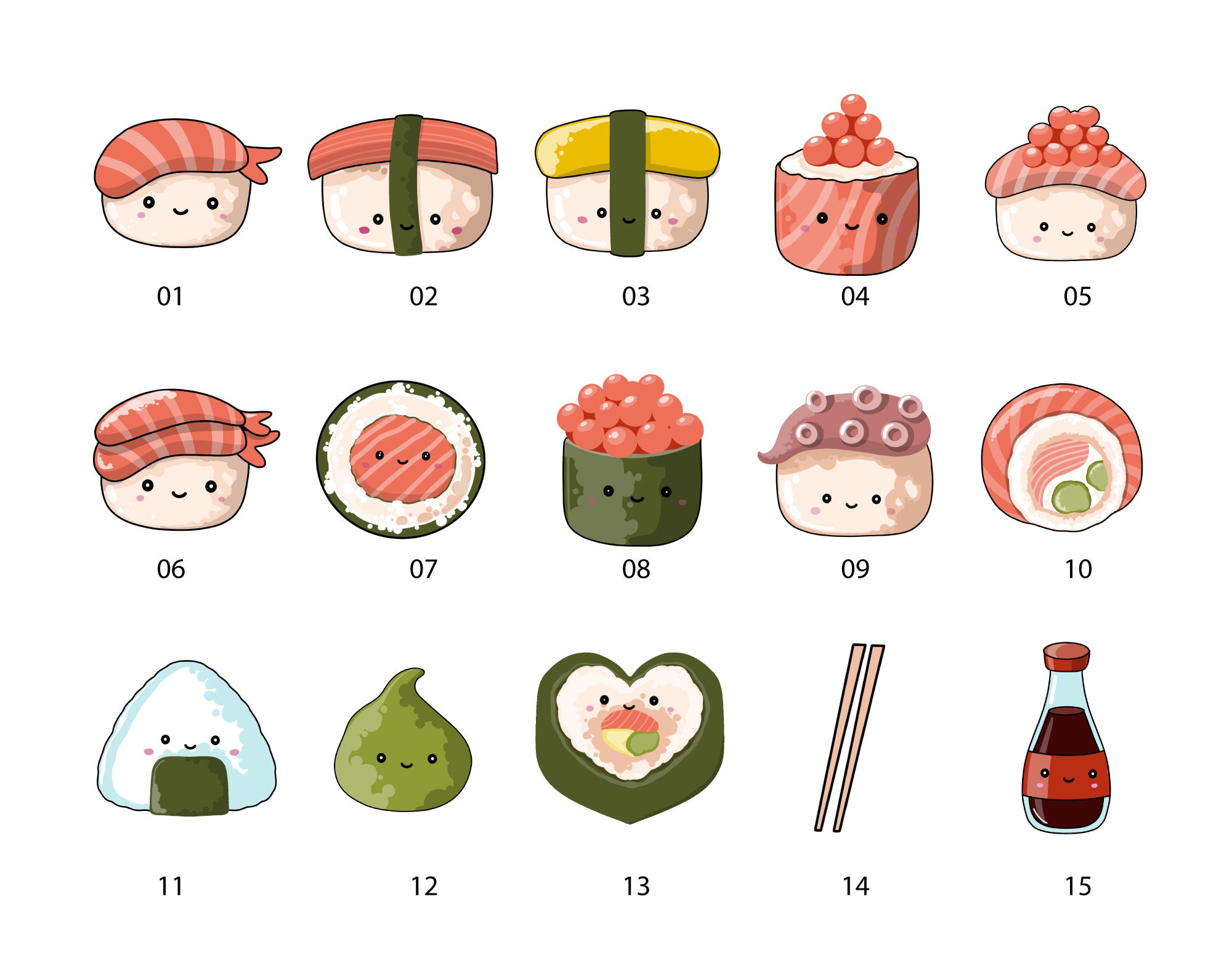 15 Kawaii Sushi Clipart Cute Sushi Clipart Set Bundle - Etsy UK
