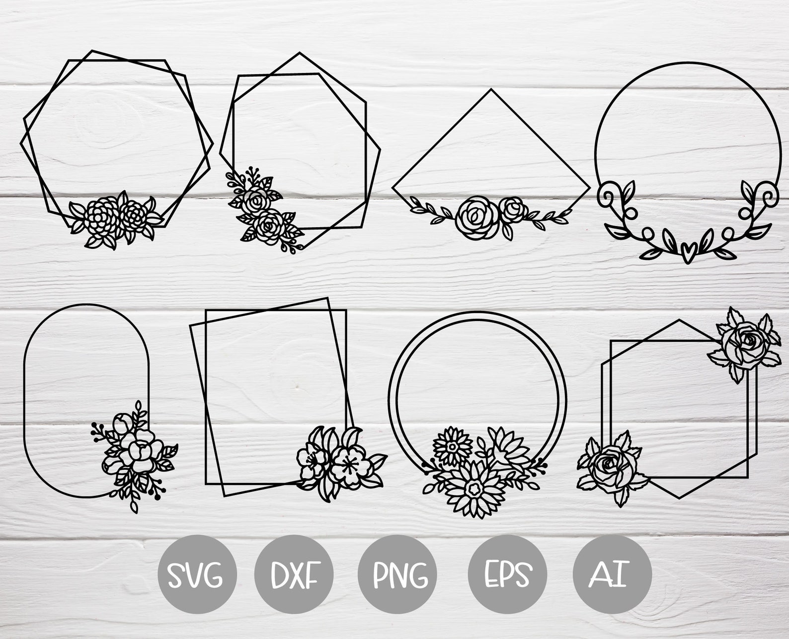Floral Frames Bundle Svg Cut Filecutting Fileflower | Etsy