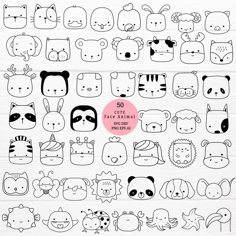 50 Face Animal Cartoon Bundle SVG for Cut File,animal,wildanimal Dog ...
