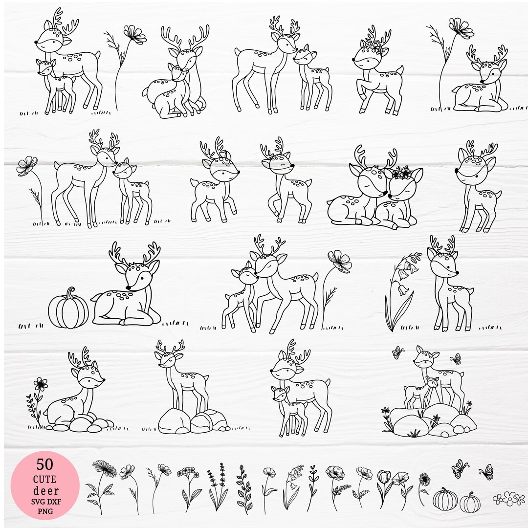 Deer Cartoon Bundle Svg for Cut File, Christmas Animals Cut File ...