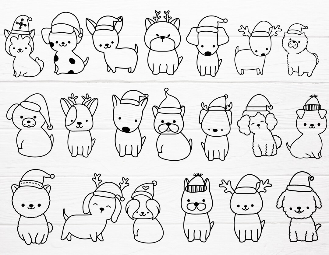 20 Santa Dog for Christmas Cartoon Bundle SVG for Cut File, Animal Hand ...