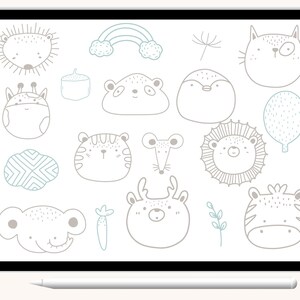 37 Woodland Animals Bundle Stamp Procreate,forest Head Animal Outline ...