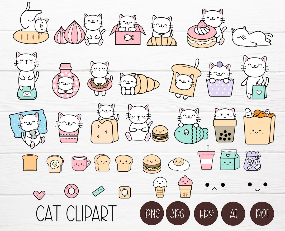 Cats Cartoon Clipart, Kawaii Cat Doodle , Icons Pet Illustration ,for ...