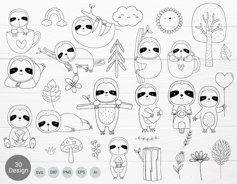 30 Sloth Animals Cartoon Bundle Svg for Cut Fileclipart - Etsy