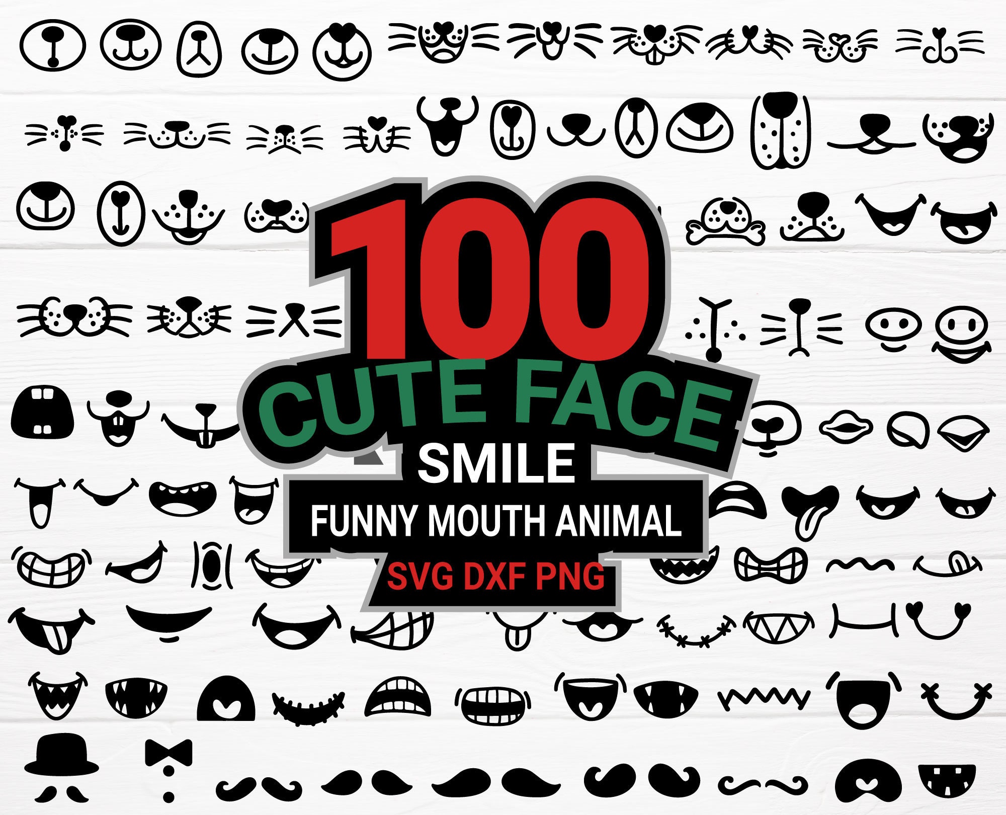 Cute Face Svg Bundle, Face Mask Svg, Mouth Animal Svg, Emoticon Face ...