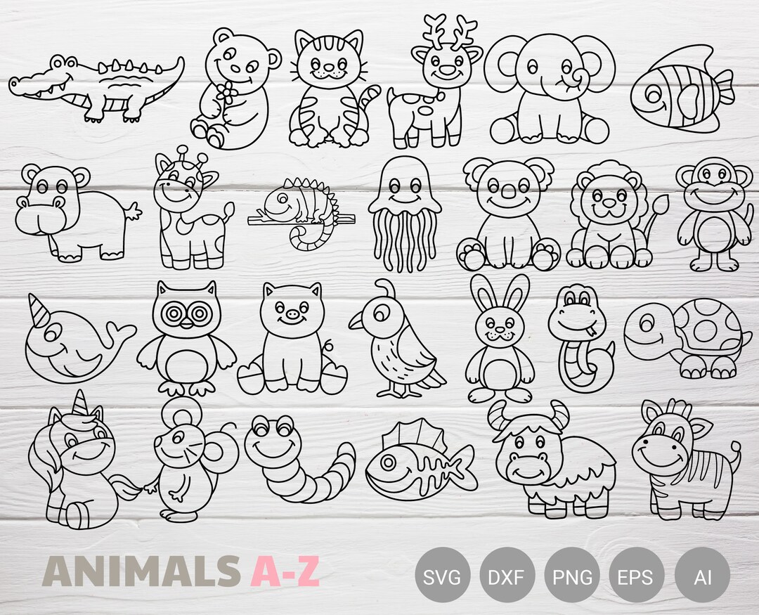 Animals A-Z for Kid Bundle SVG for Cut File, Animal Hand Drawn Style ...