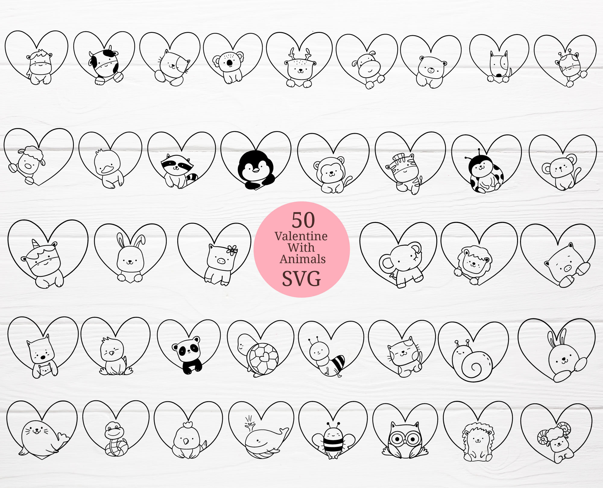 50 Animals With Valentine Bundle SVG for Cut Fileanimal Hand - Etsy Canada