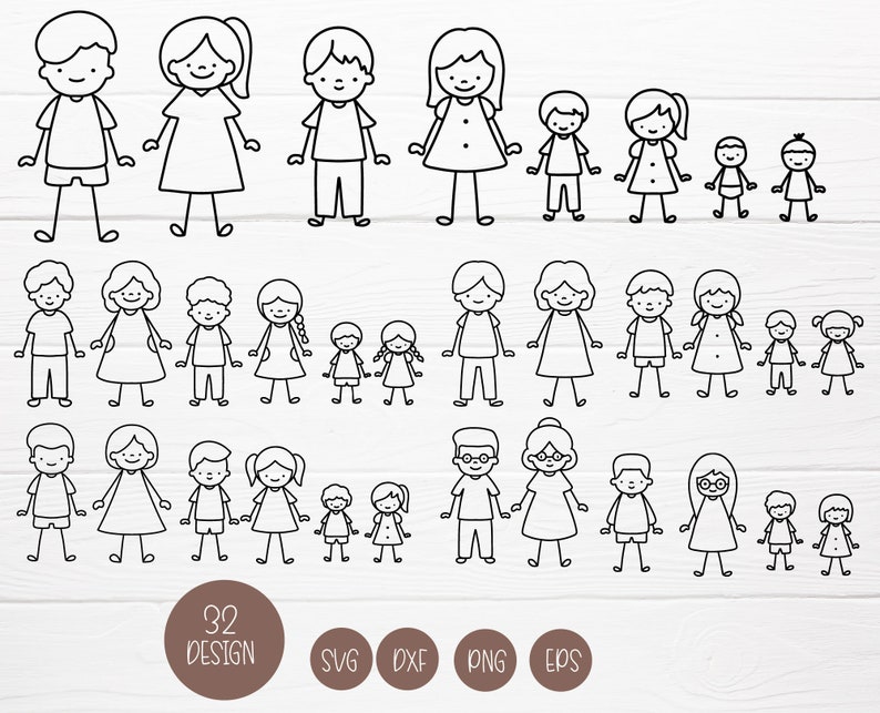 People Family Bundle for Cut File, Clip Art,hand Drawn Style,svg,dxf ...