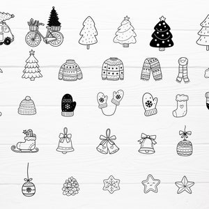 100 Christmas Bundle SVG for Cut File,christmas Tree,ornaments Doodle ...