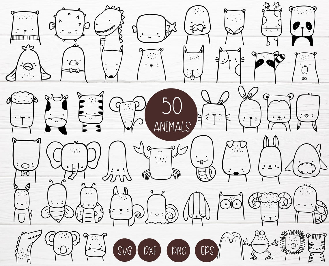 50 Animals Bundle SVG for Cut File Animal Hand Drawn - Etsy