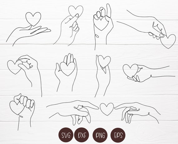 Hand One Line With Heart SVG for Cut File for - Etsy UK