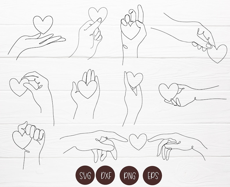 Hand One Line With Heart SVG for Cut File for - Etsy