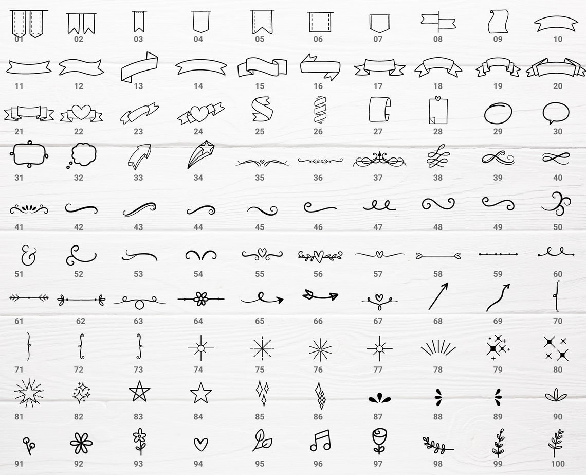 100 Elements Bundle Svg for Cut File Swir Svgline Art - Etsy