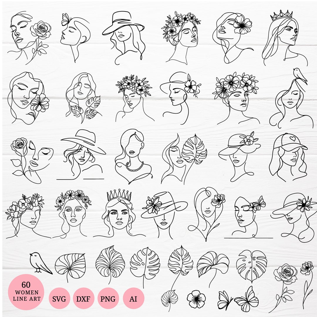 60 Women Line Art Svg Bundle Flower Svg Floral Line Art One Line ...