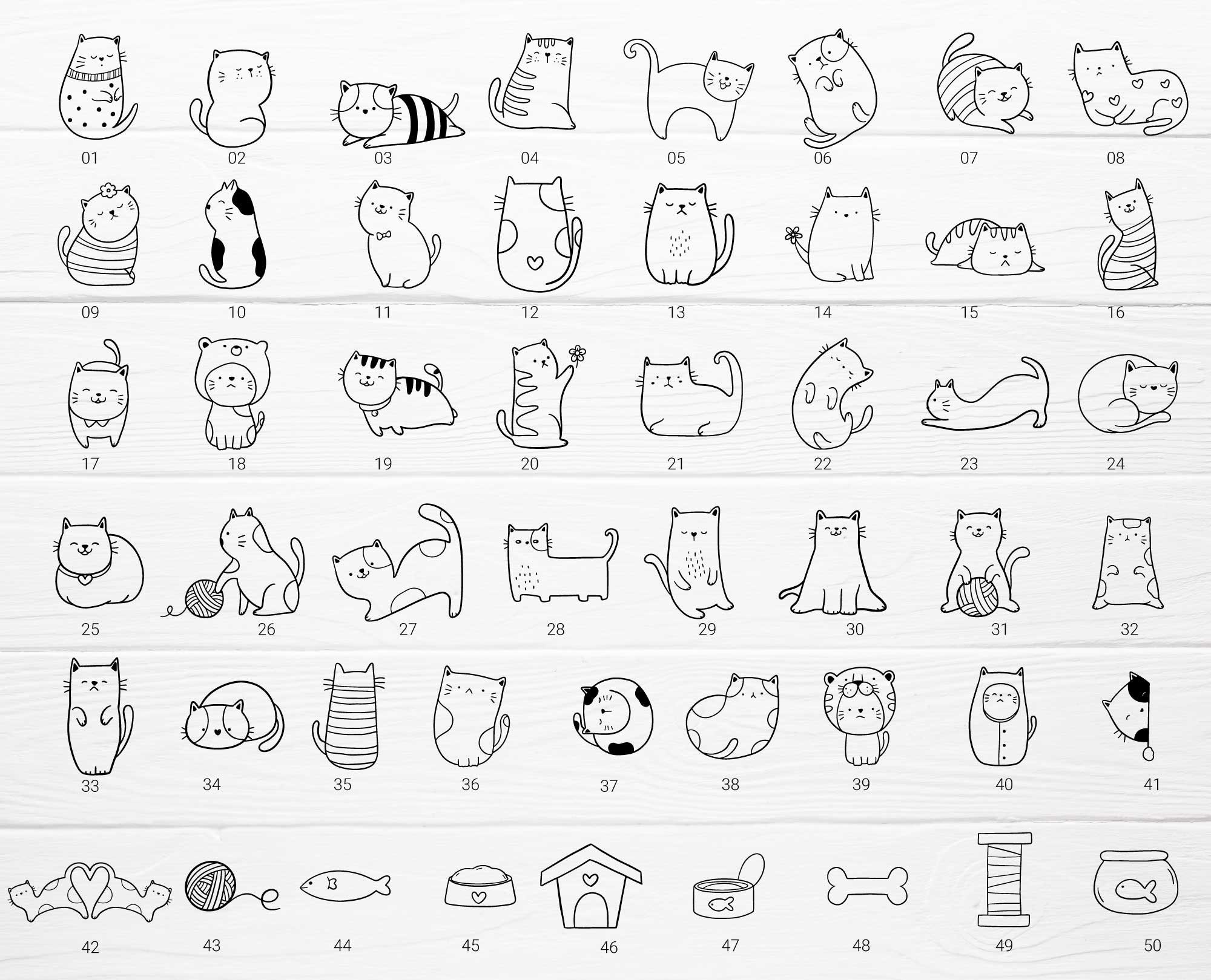 50 Cat Cartoon Procreate Stampscute Cat Abstract Doodlehand - Etsy