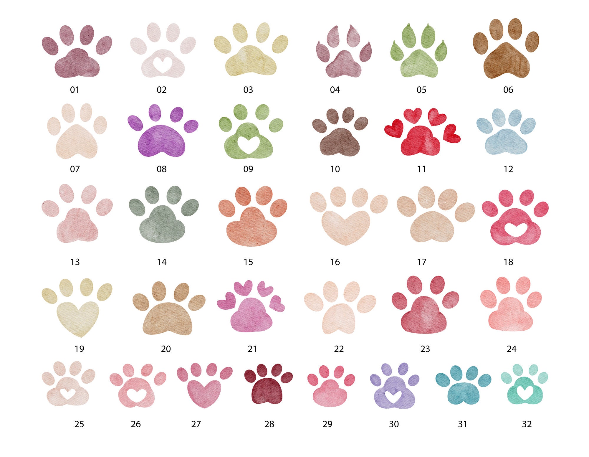 32 Watercolor Paw Clipart Bundle, Dog Paw Cat Paw, Puppy - Etsy Canada