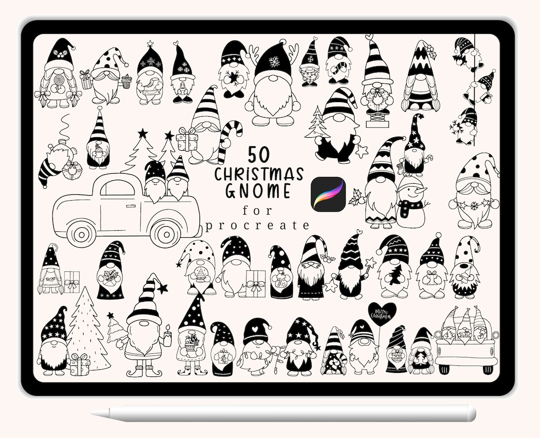 50 Christmas Gnome Procreate Stamps, Gnome Hand Drawn Stamp,christmas ...