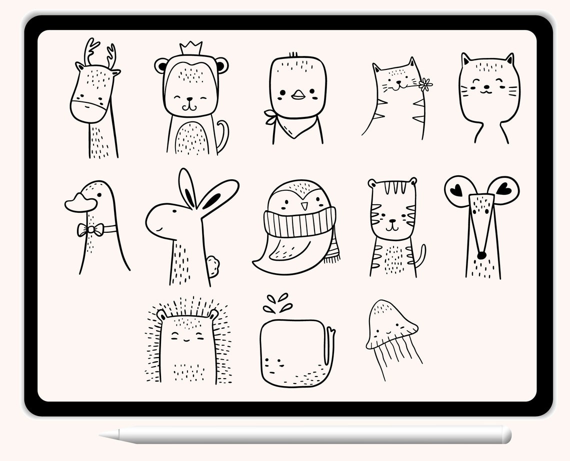 51 Animals Procreate Stamps Abstract Doodlehand Drawn | Etsy