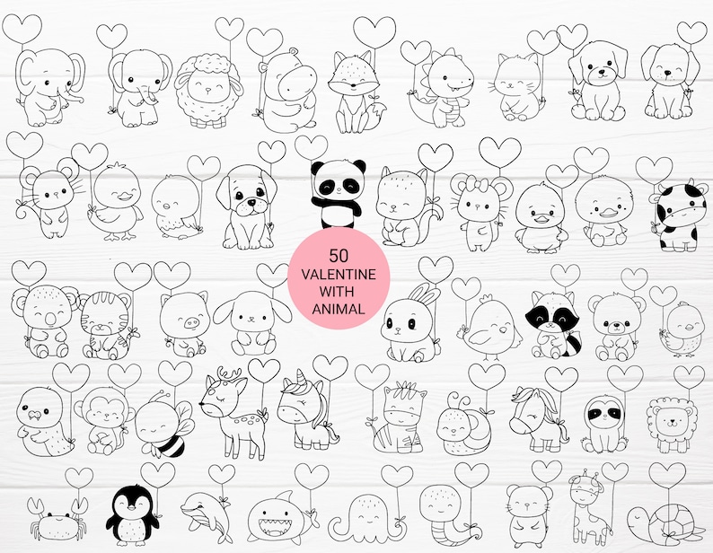50 Animals With Heart Love Valentine Bundle SVG for Cut File - Etsy