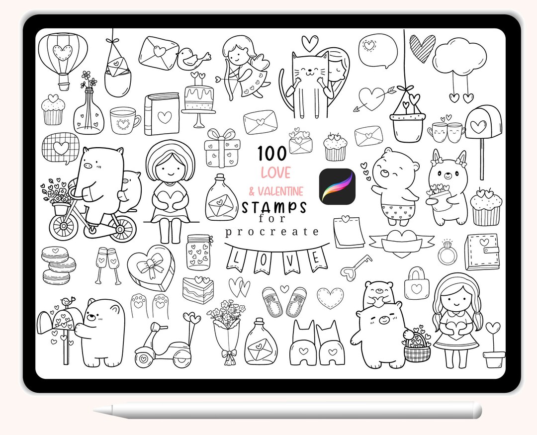 100 Love & Valentine Stamps, Love Doodle,cute Animal,heart, Stamps ...