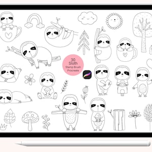 30 Sloth Animal Bundle Stamp Procreate,forest Head Animal Outline ...