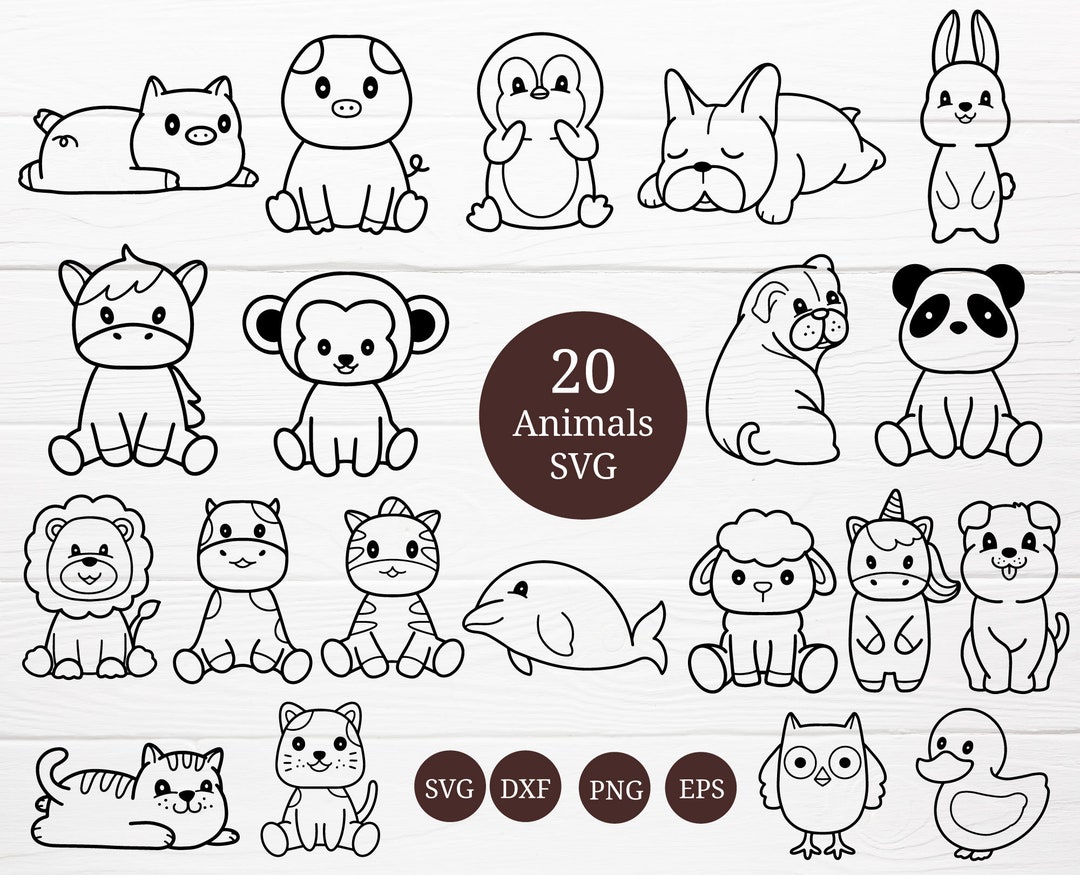 20 Animals Bundle SVG for Cut File, Animal Hand Drawn Style,svg,dxf,png ...