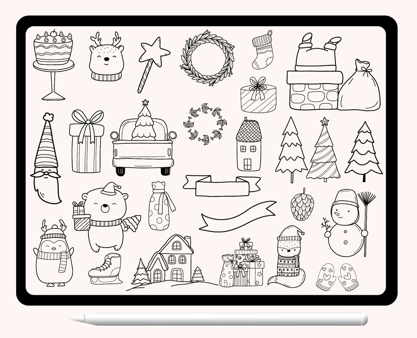 100 Christmas Procreate Stamps Christmas Ornaments Doodle - Etsy