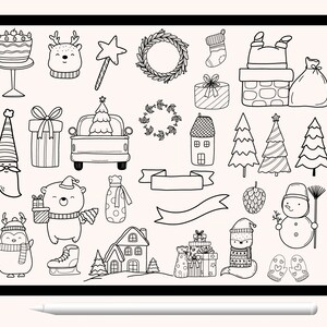 100 Christmas Procreate Stamps, Christmas Ornaments Doodle, Christmas ...