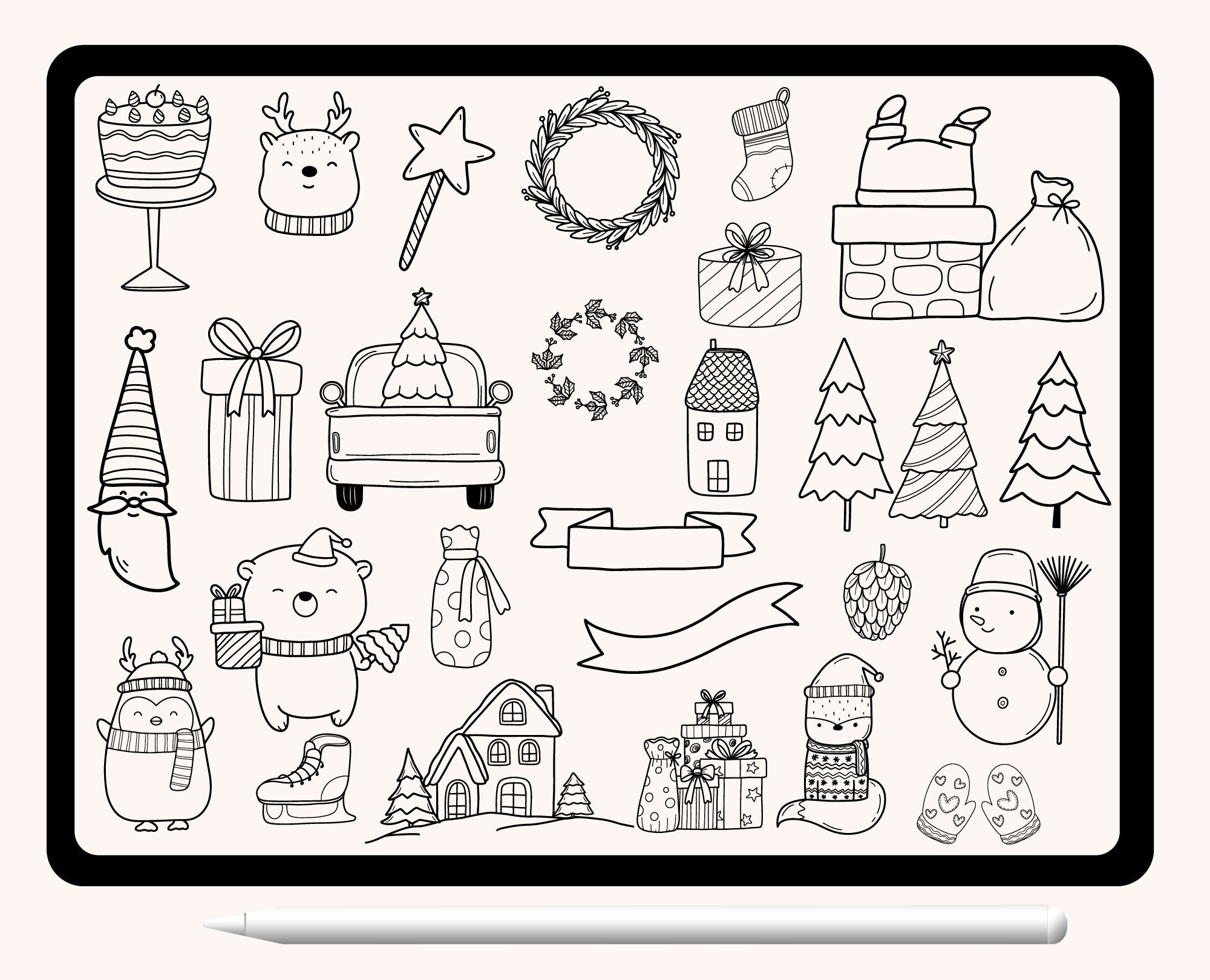 100 Christmas Procreate Stamps, Christmas Ornaments Doodle, Christmas ...