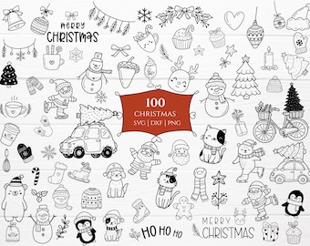 100 Christmas Bundle SVG for Cut File,christmas Tree,ornaments Doodle ...
