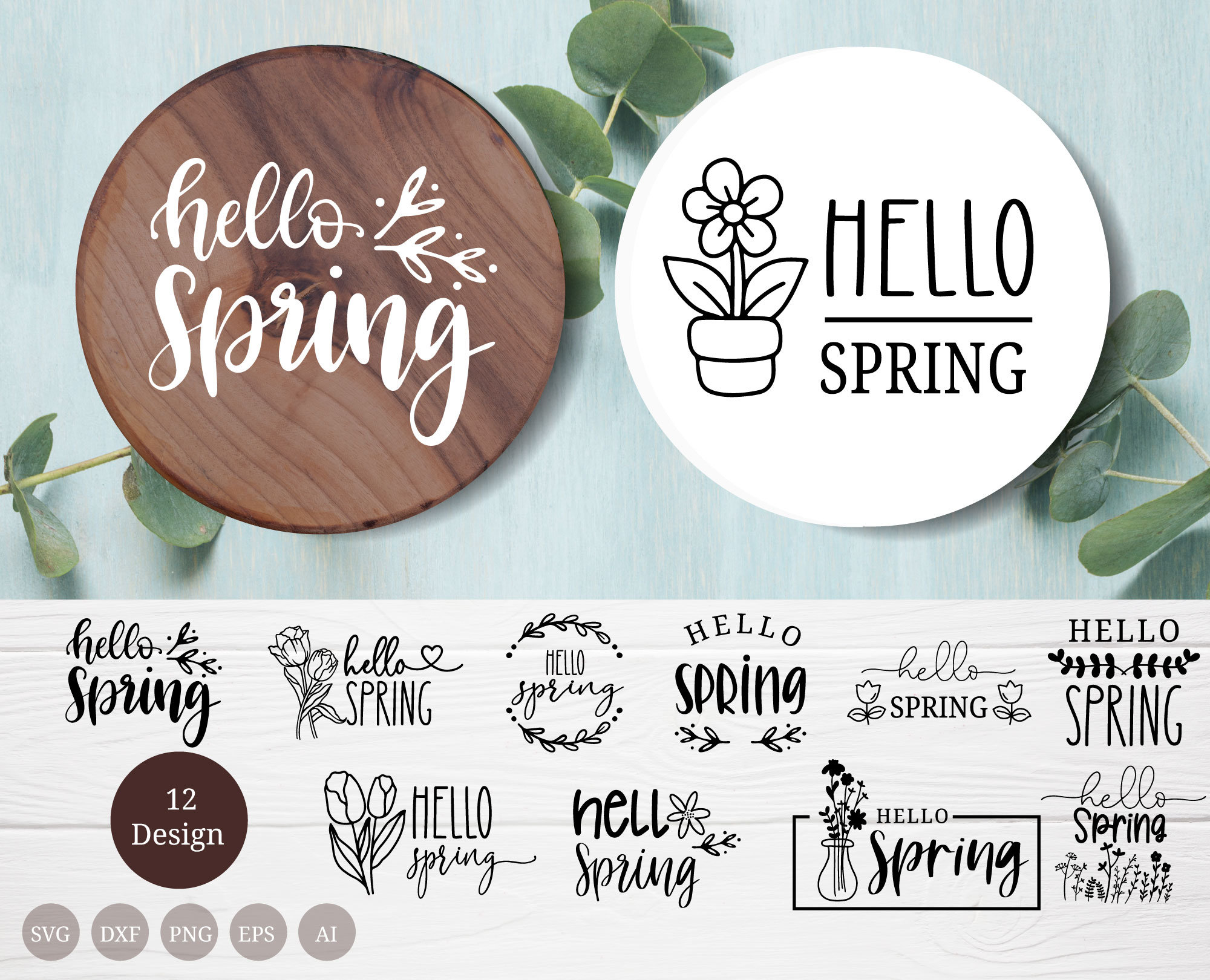 Hello Spring Svg Bundle for Cut Filefarmhouse Round Sign Svg - Etsy